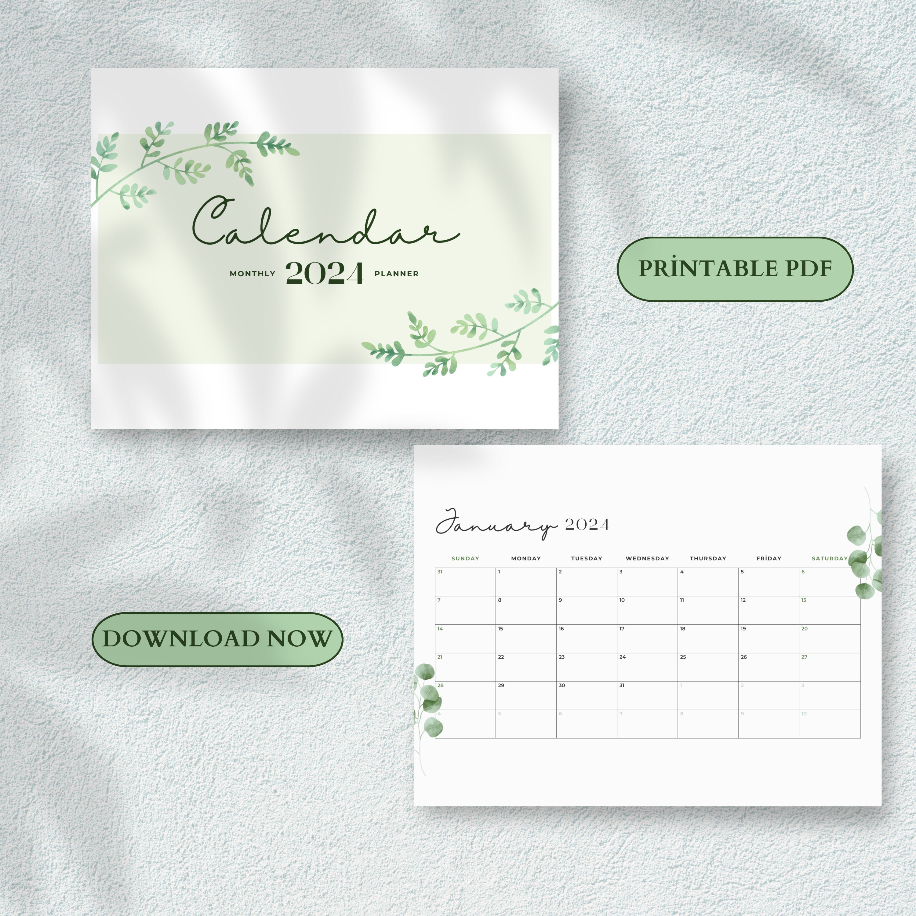 2024 Calendar Printable Plant / Minimalist Calender Calendar - Etsy