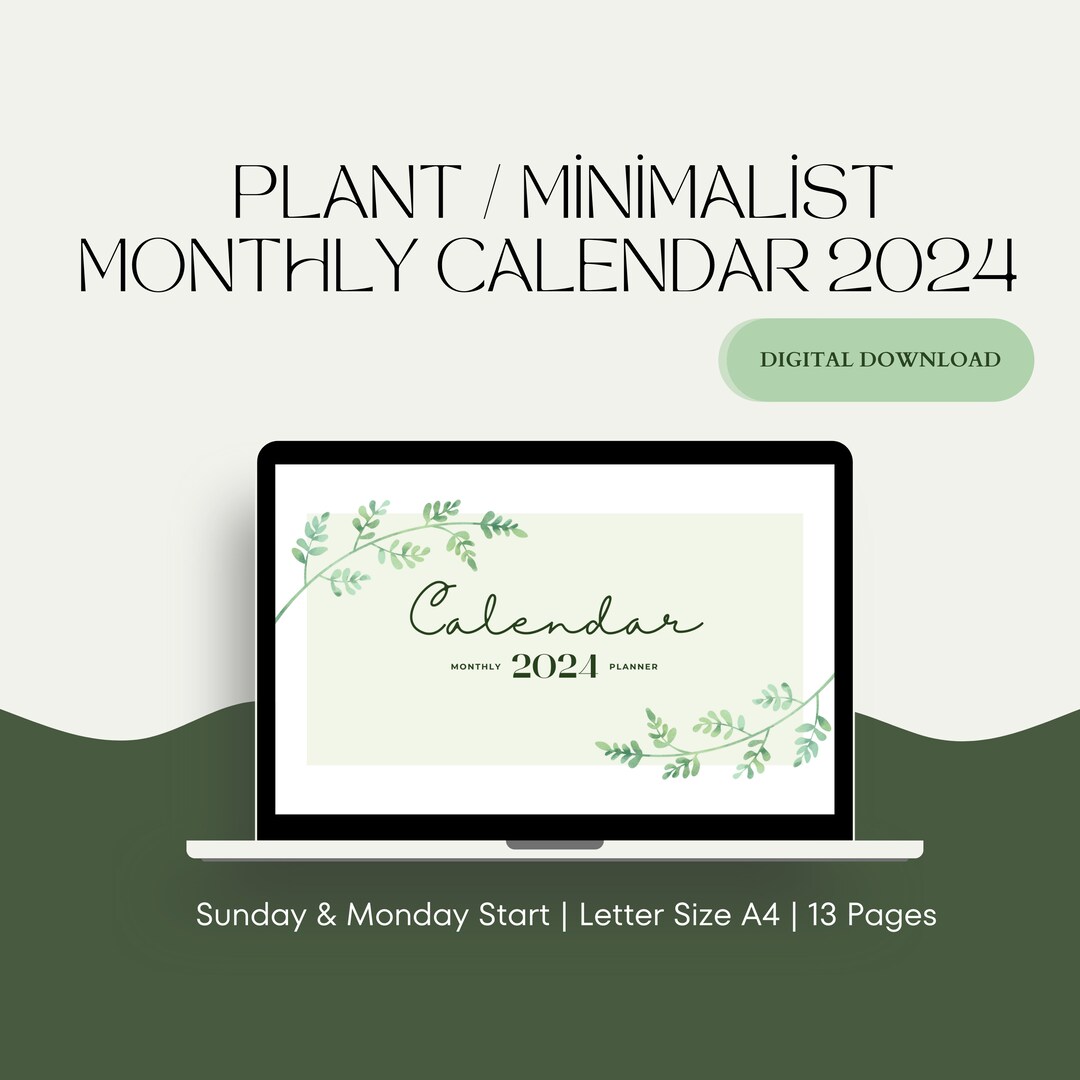 2024 Calendar Printable Plant / Minimalist Calender Calendar - Etsy