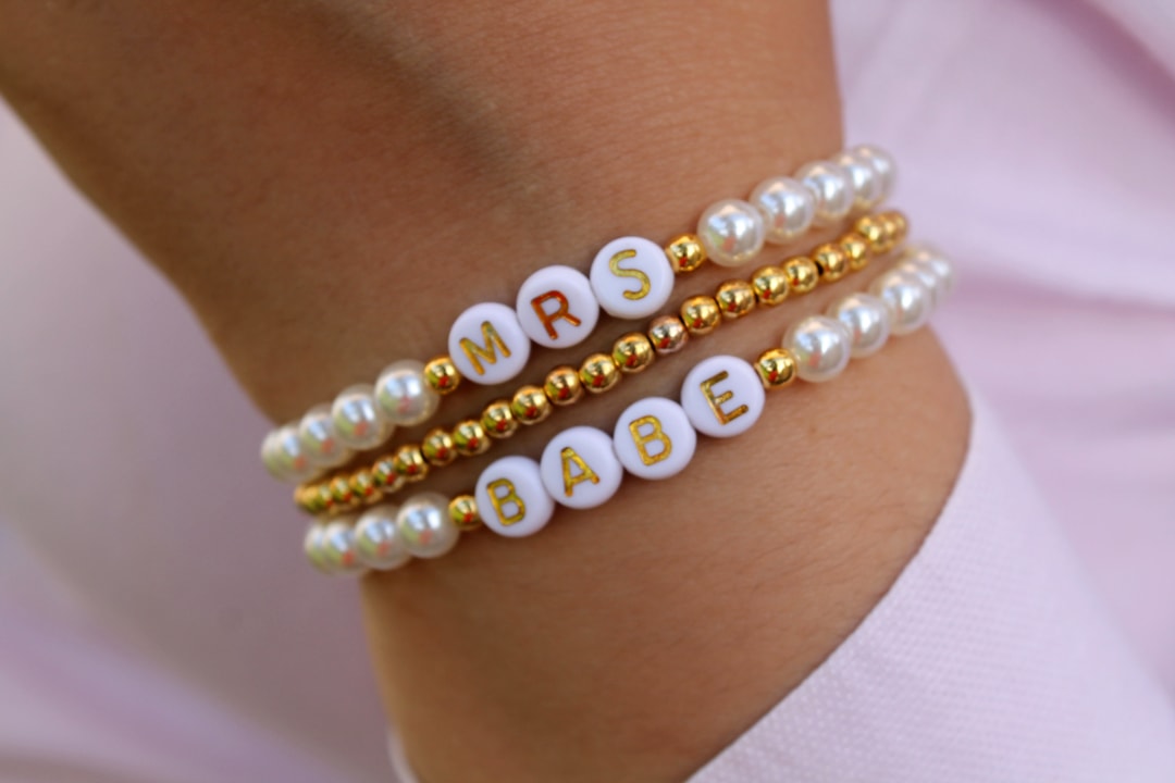 14K Gold Beaded Bracelets | Stackable Bracelets | Personalized Name ...