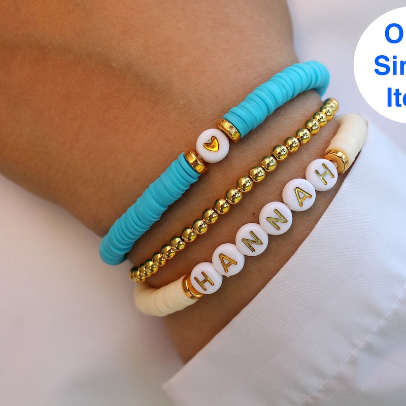 Clay Bead Bracelet Gold - Etsy