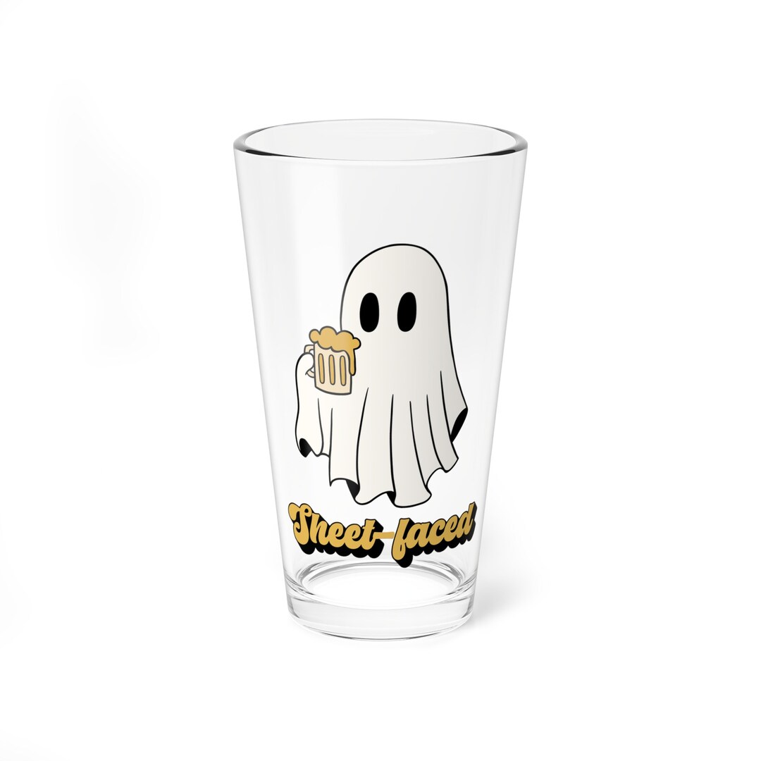Sheet-faced 2-in-1 Serving & Mixing Glass, Ghost Drinking Beer Pun 16oz ...