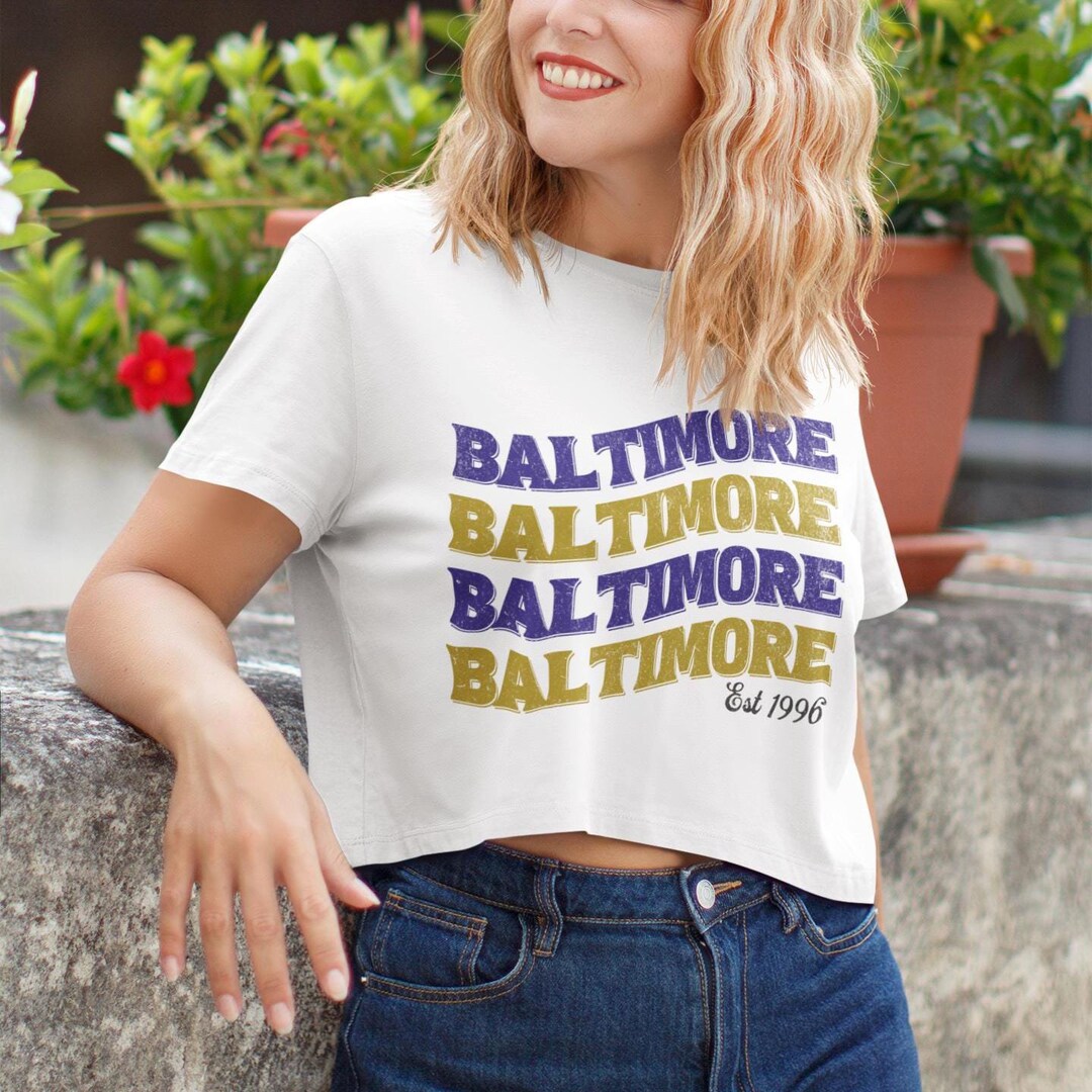 Baltimore Football Vintage Style Champion Cropped T-shirt, Raven ...