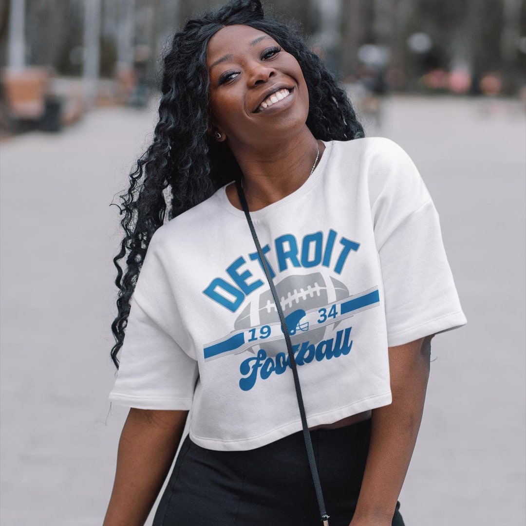 Detroit Football Retro Cropped Shirt, Vintage Lion Crewneck Tee, Women ...
