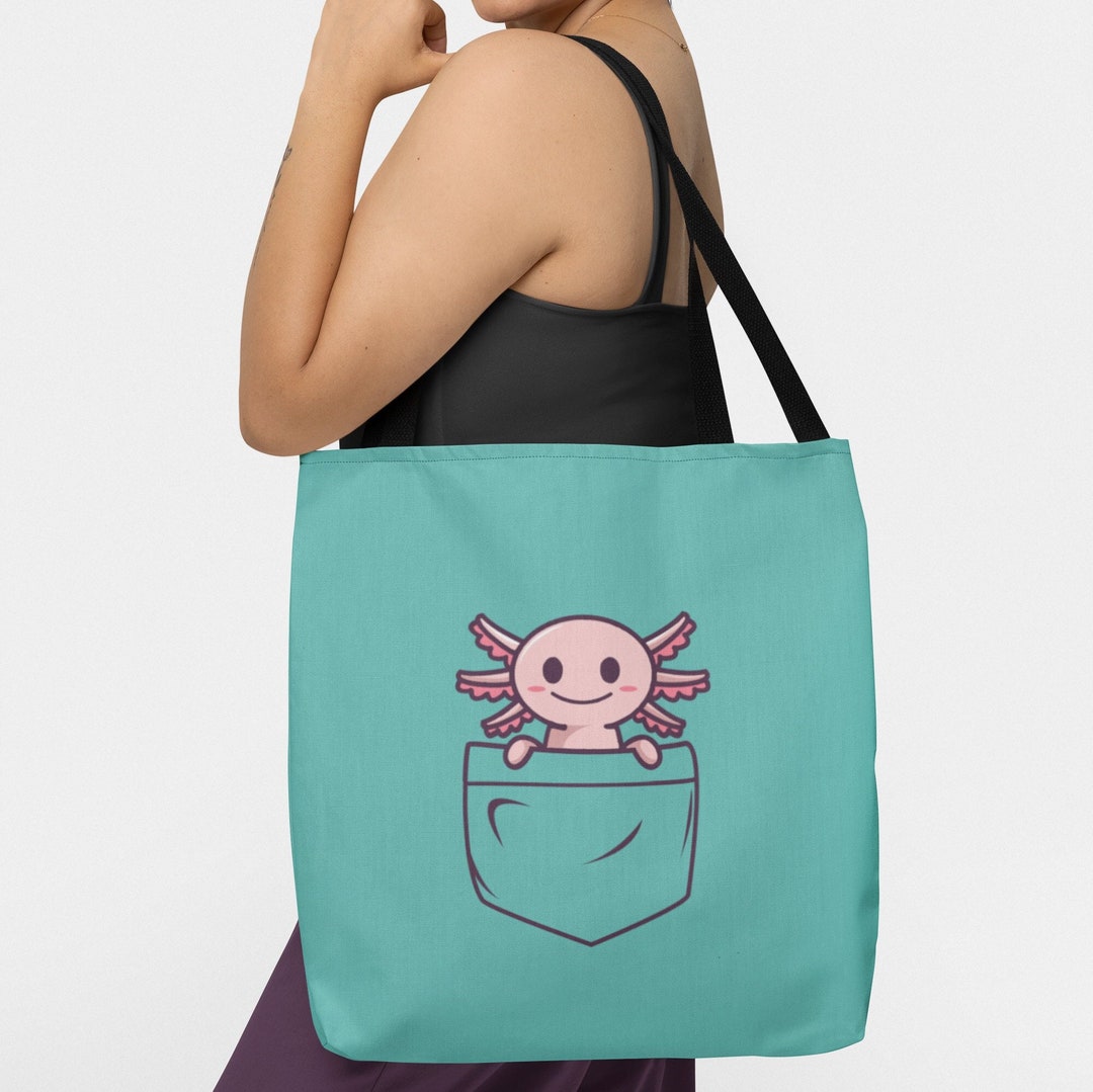 Axolotl Vibes Tote Bag, Axolotl in Pocket Tote Bag, Double Sided ...