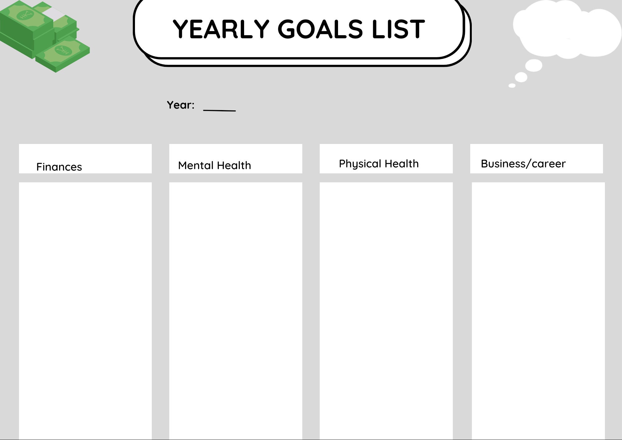 Yearly Goal Sheet - Etsy
