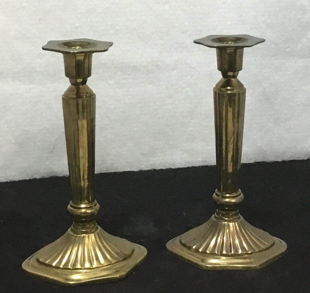Brass Candlestick Holders - Vertical Lines - Etsy