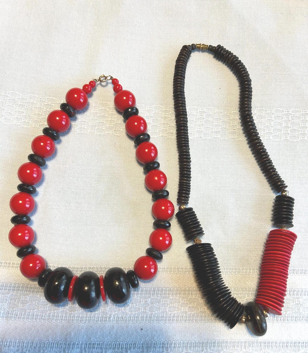 Red and Black Beaded Necklaces- Set of Two (2) - Etsy