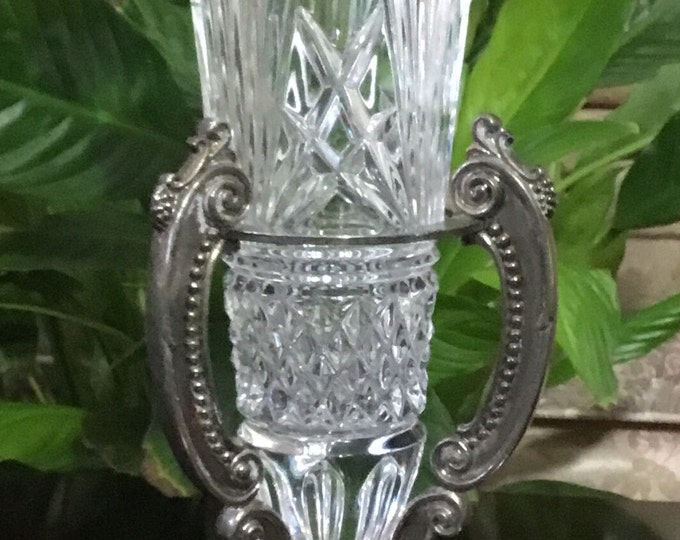 Vintage Godinger Crystal Cut Glass Vase and Art Deco Metal Stand - Etsy