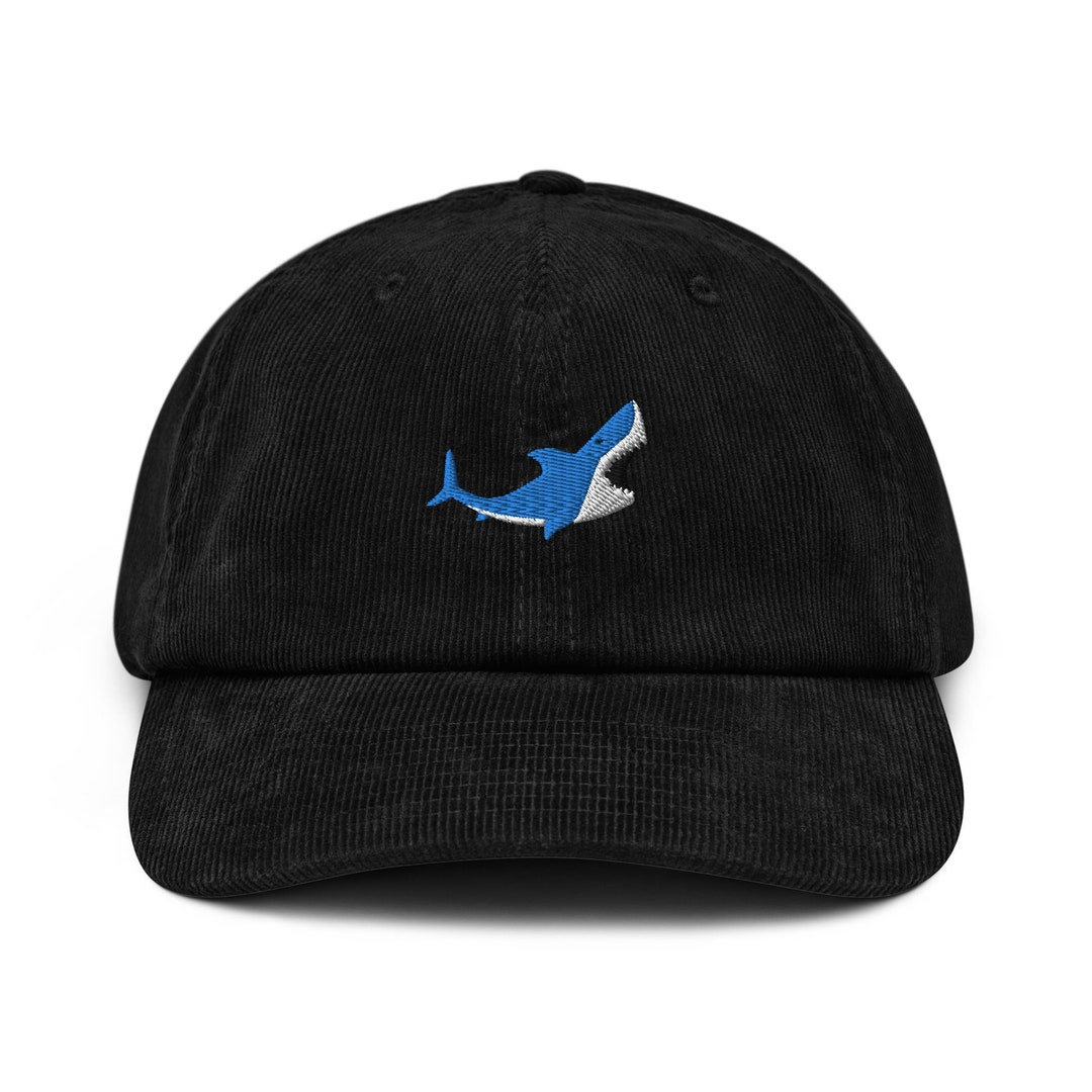 Embroidered Corduroy Shark Hat, Aqua Shark, Dad Cap - Multiple Colors ...