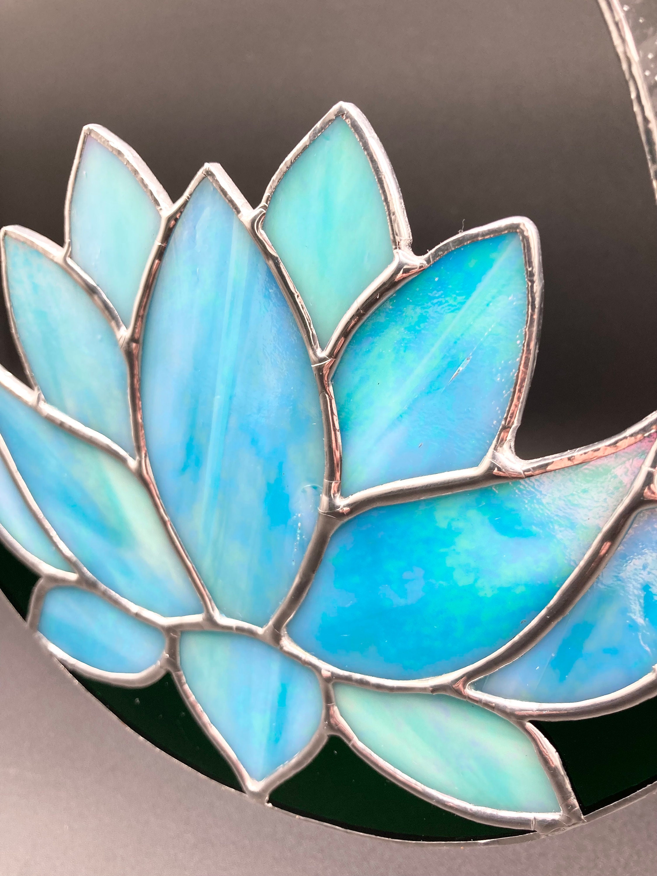 True Stained Glass Blue Lotus Homemade Stain Glass Blue Iridescent ...