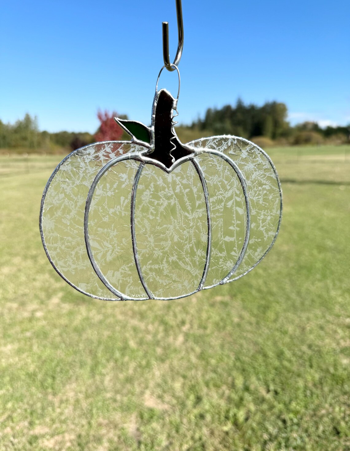 Handmade Stained Glass Pumpkin Suncatcher: Clear Lace Holiday Decor - Etsy