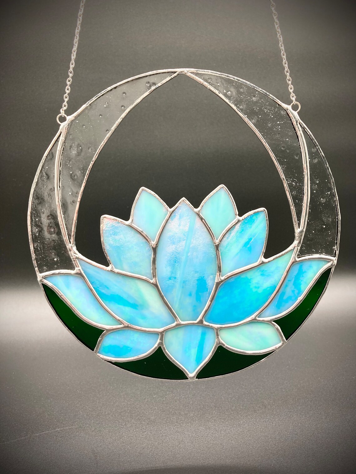 True Stained Glass Blue Lotus Homemade Stain Glass Blue Iridescent ...