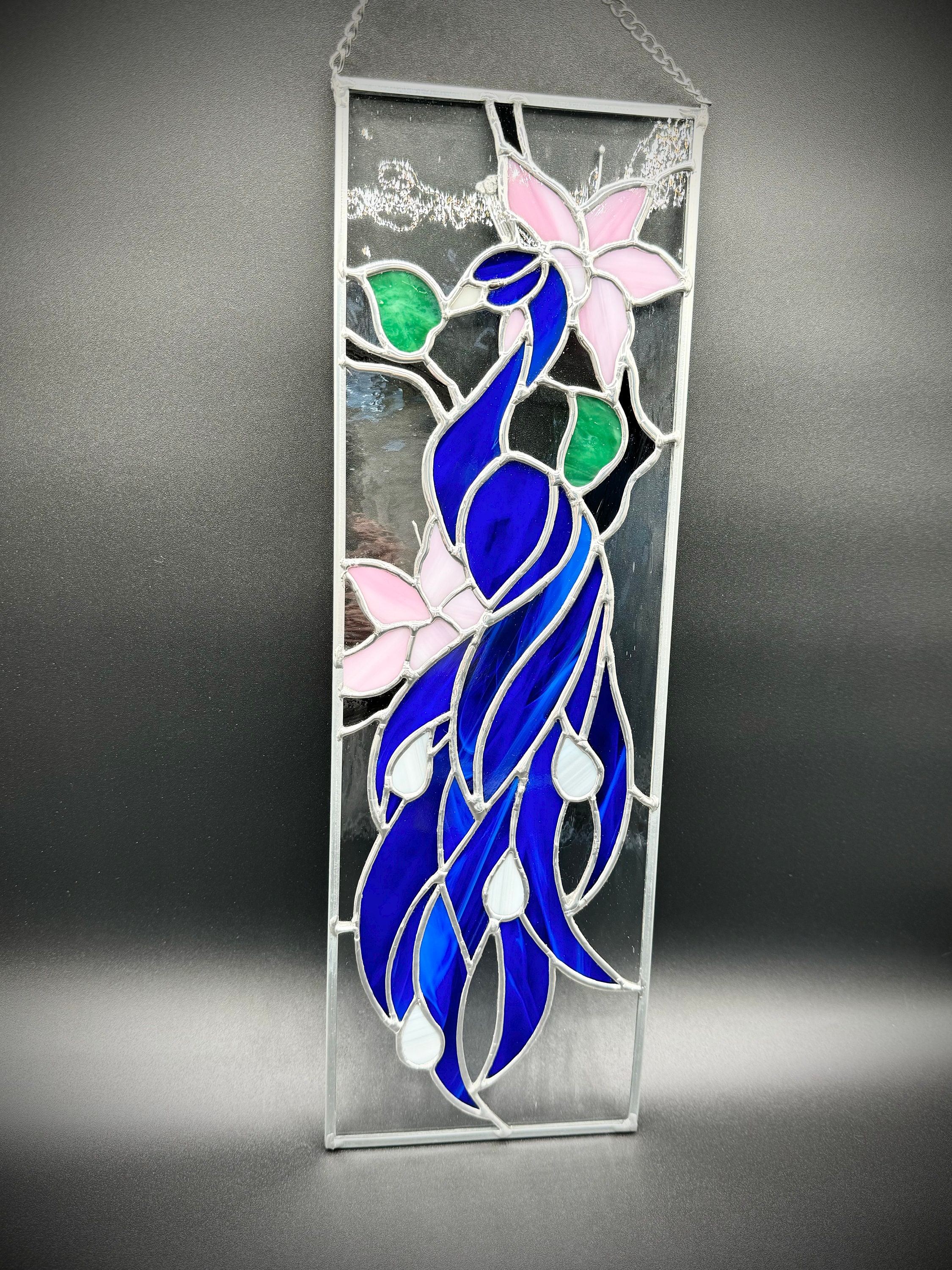 True Stained Glass Peacock Handmade Stain Glass Blue Peacock Made by ...