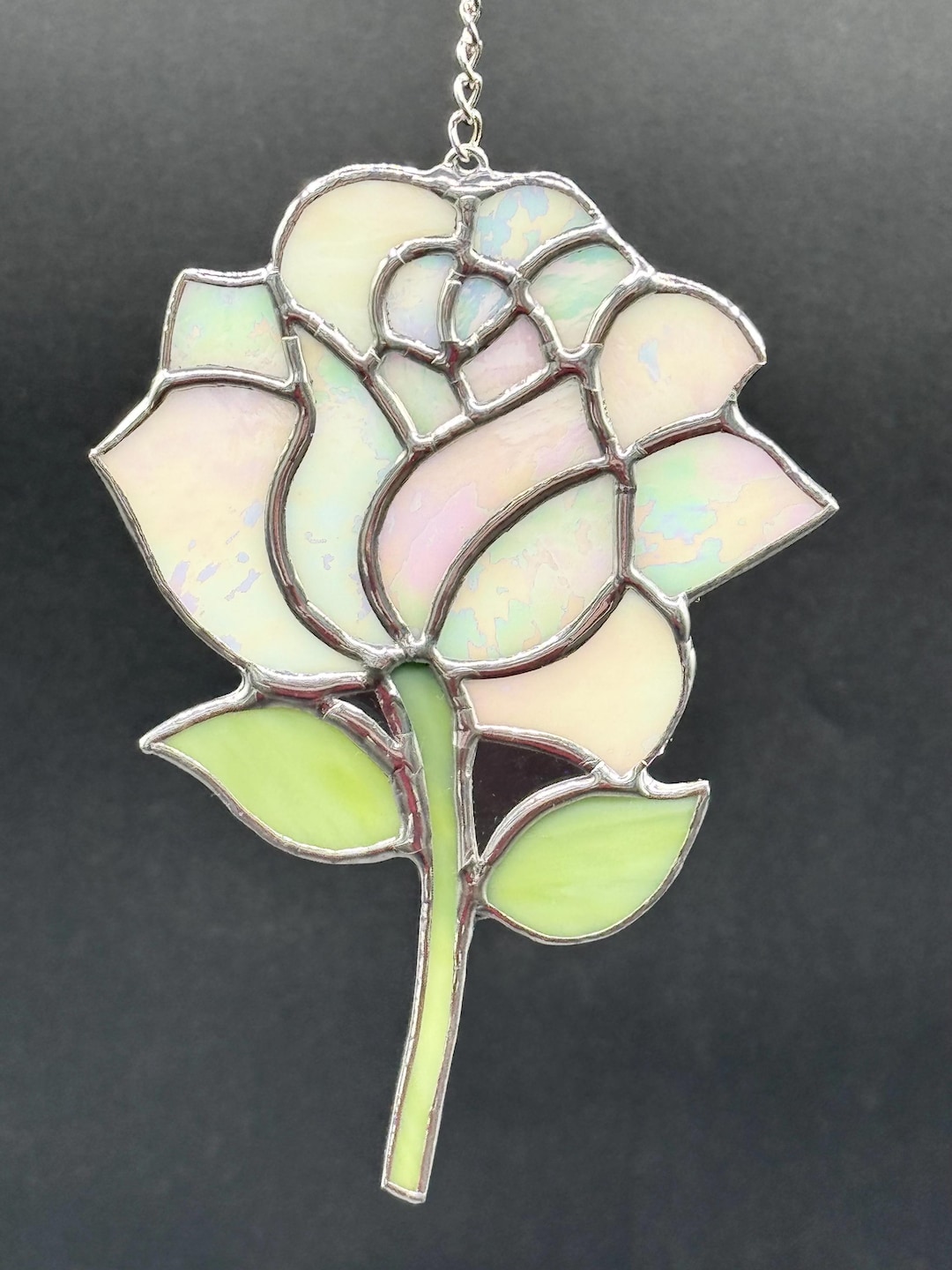 Stained Glass Rose Suncatcher Homemade Stain Glass Iridescent White ...