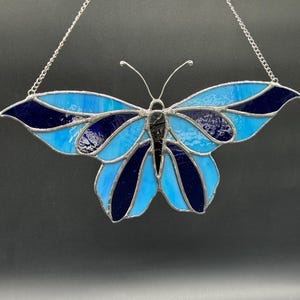 Stained Glass Butterfly Suncatcher: Handmade Blue Art Glass, 10" X 5.5 ...