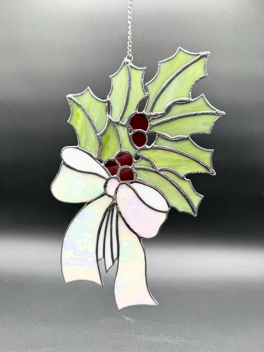 Stained Glass Holly Stain Glass Holly With Bow Handmde by ...