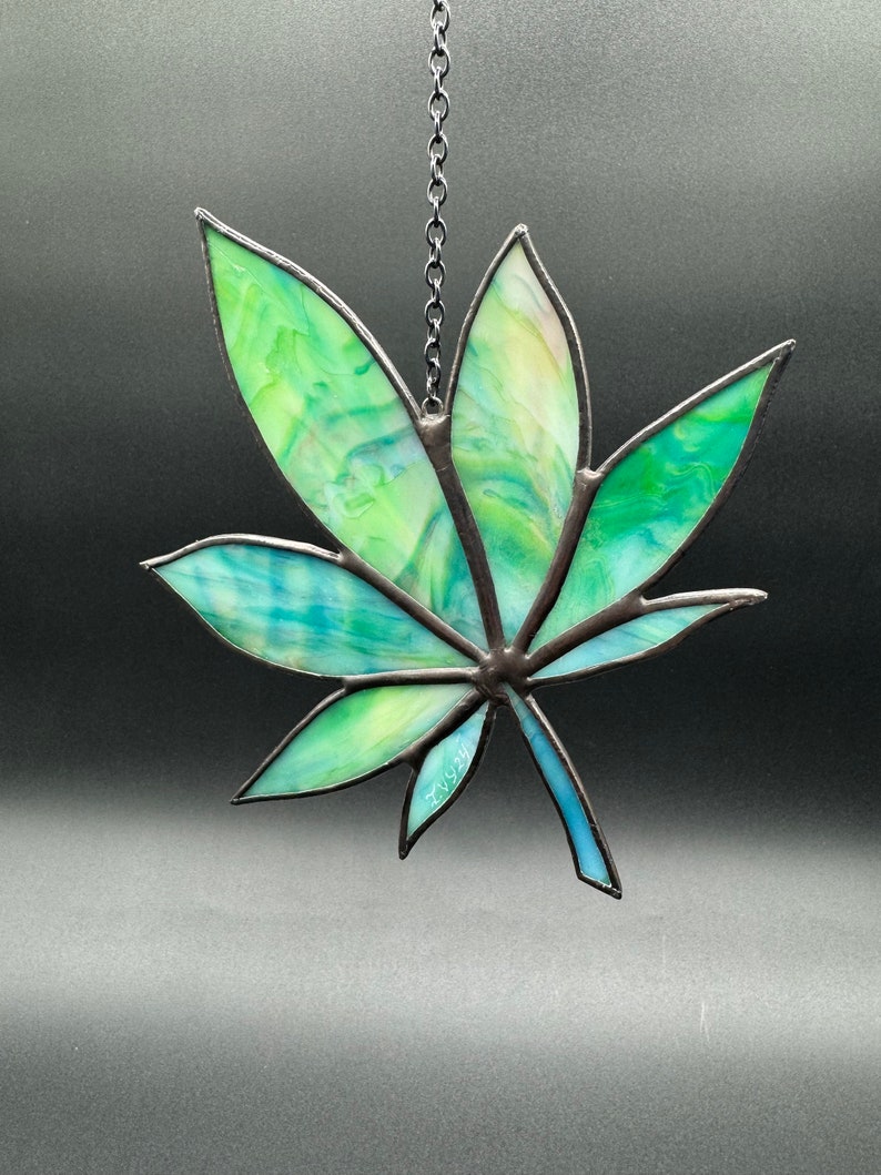 True Stained Glass Pot Leaf Homemade Green Stain Glass Marijuana Leaf ...