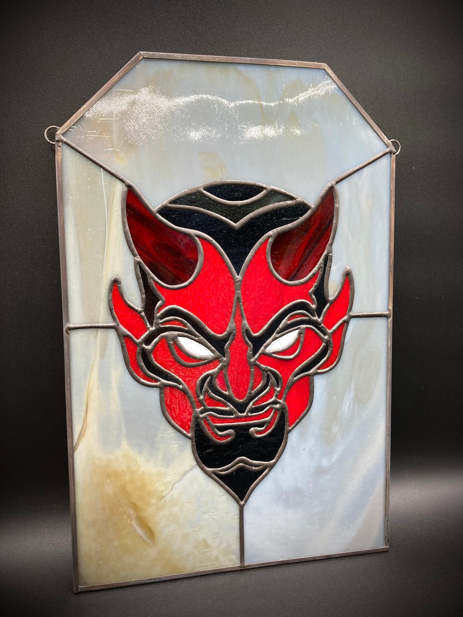 Handmade Stained Glass Devil in Tombstone - Gothic Halloween Decor - Etsy