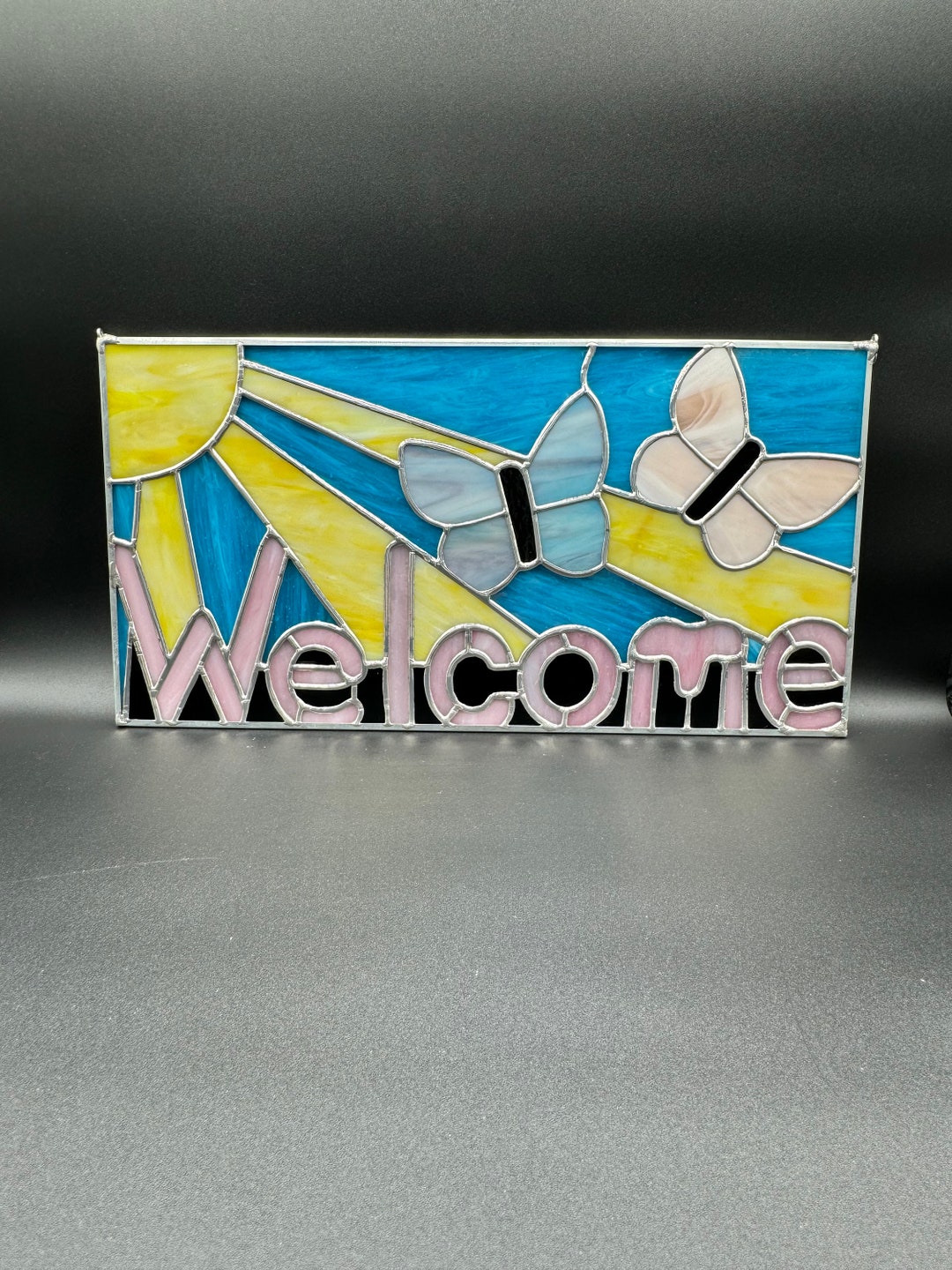Handmade Stained Glass Welcome Sign: Butterfly Window Panel - Etsy