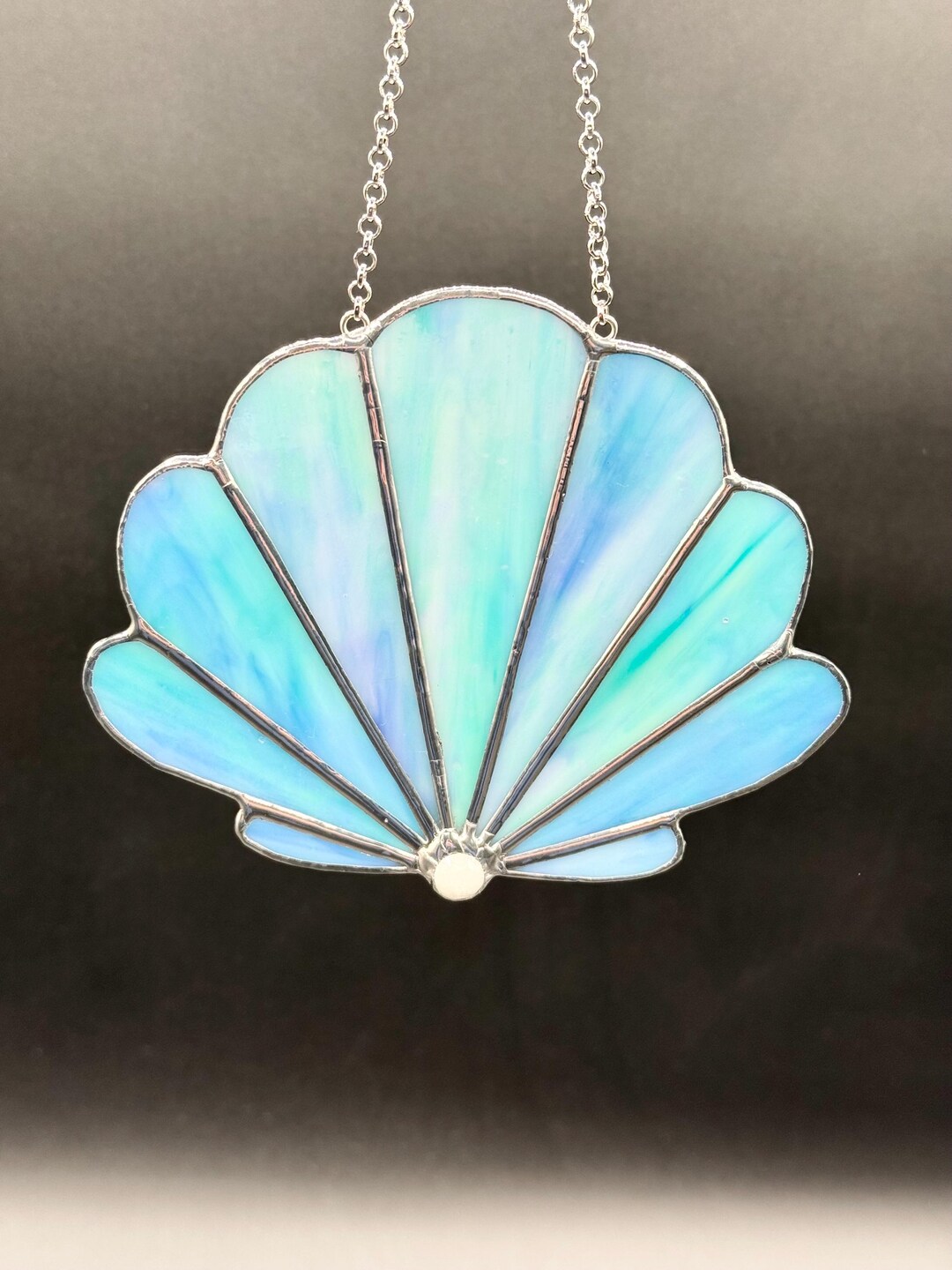 Stained Glass Seashell Stain Glass Blue Iridescent Seashell Suncatcher ...