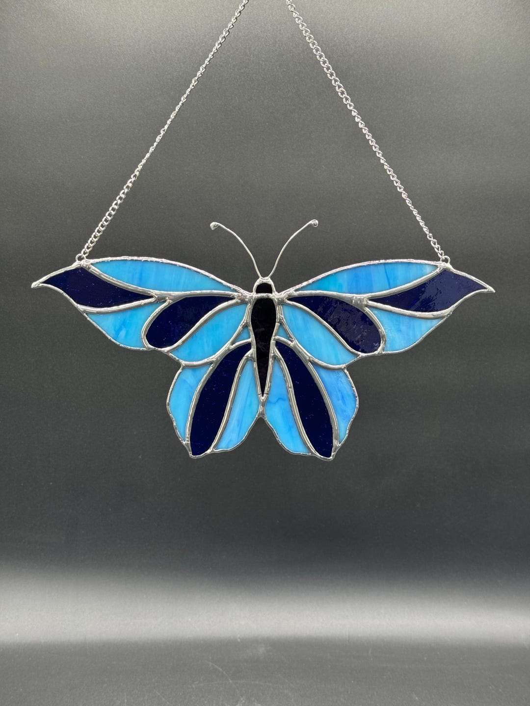 Stained Glass Butterfly Suncatcher: Handmade Blue Art Glass, 10" X 5.5 ...