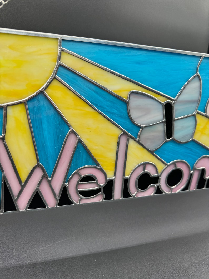 Handmade Stained Glass Welcome Sign: Butterfly Window Panel - Etsy