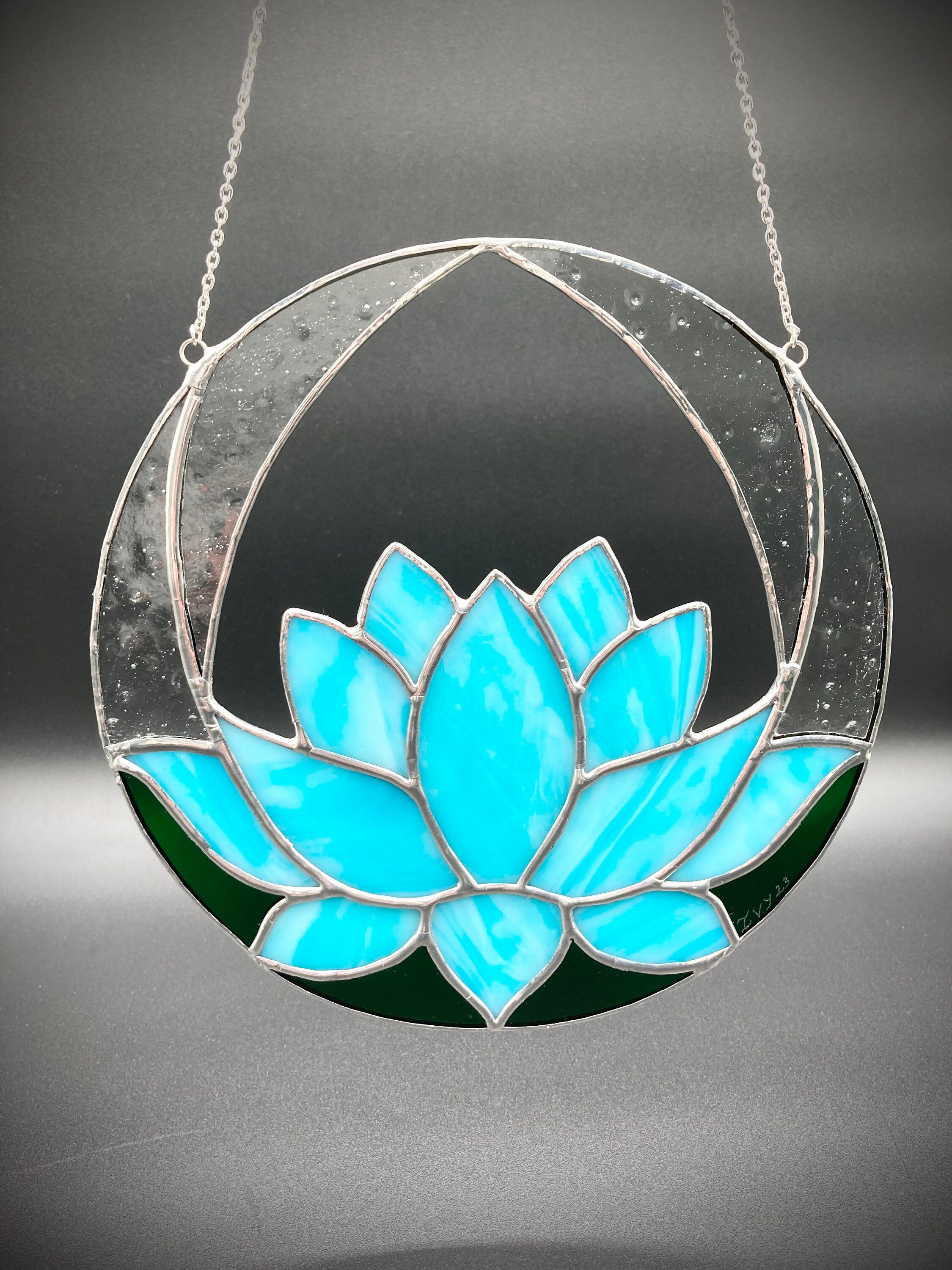 True Stained Glass Blue Lotus Homemade Stain Glass Blue Iridescent ...