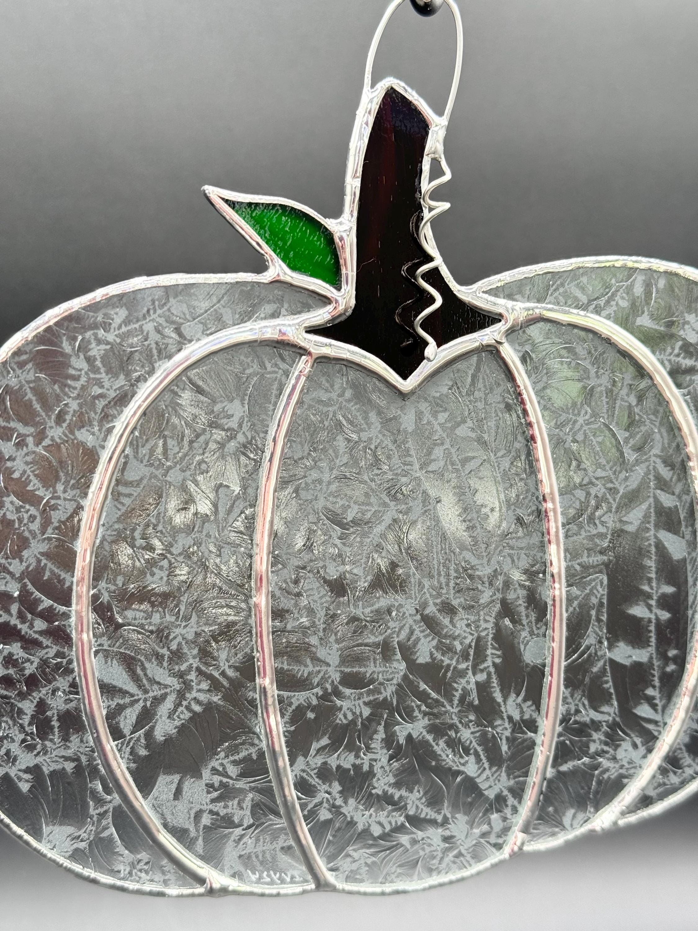 Handmade Stained Glass Pumpkin Suncatcher: Clear Lace Holiday Decor - Etsy