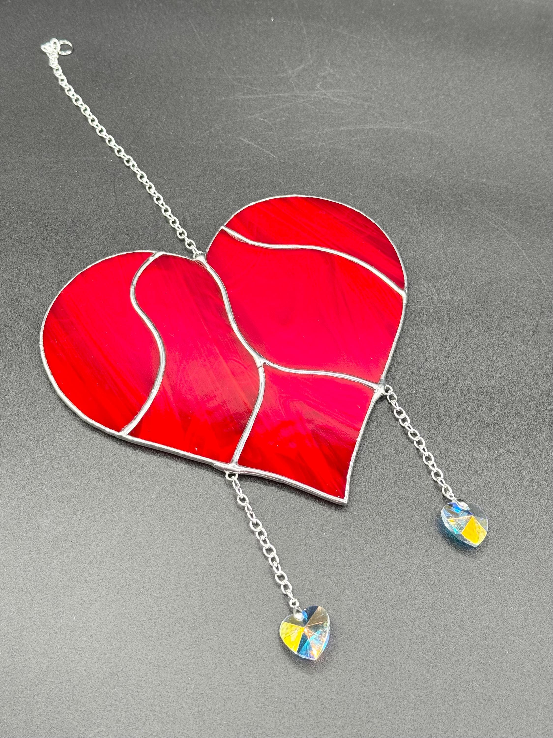 Handmade Red Stained Glass Heart Suncatcher - Etsy