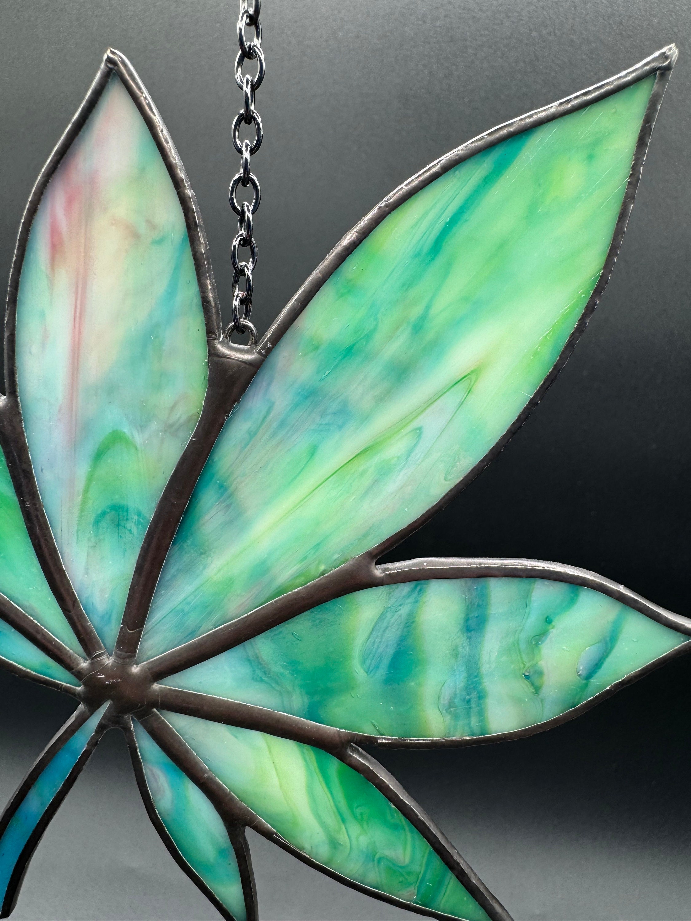 True Stained Glass Pot Leaf Homemade Green Stain Glass Marijuana Leaf ...