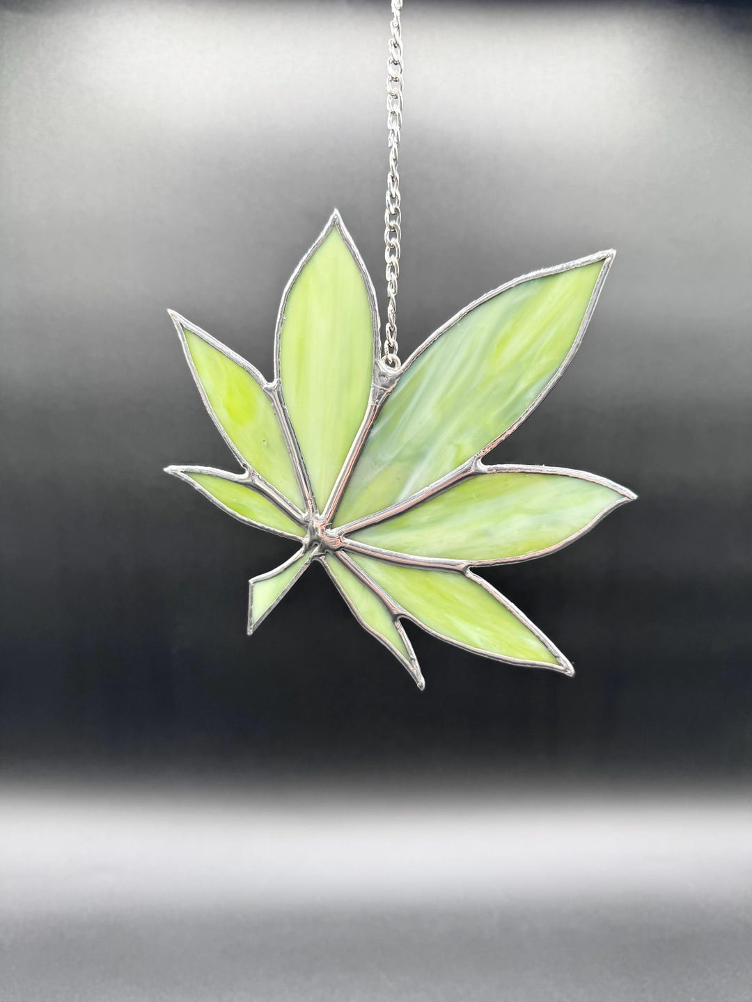 True Stained Glass Pot Leaf Homemade Green Stain Glass Marijuana Leaf ...