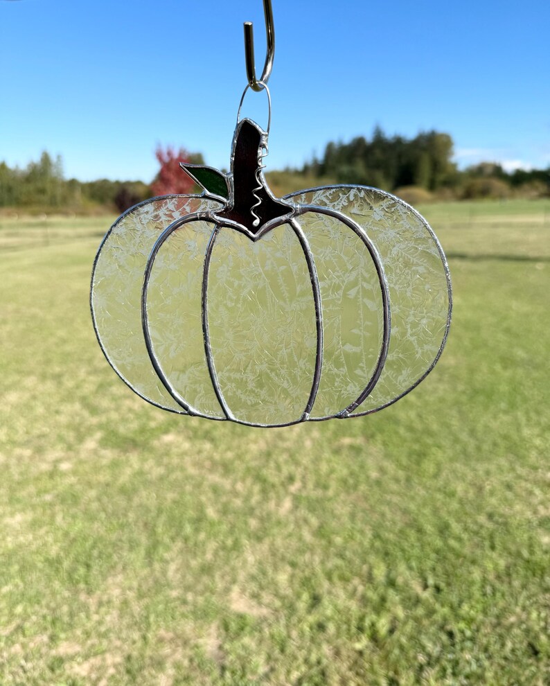 Handmade Stained Glass Pumpkin Suncatcher: Clear Lace Holiday Decor - Etsy