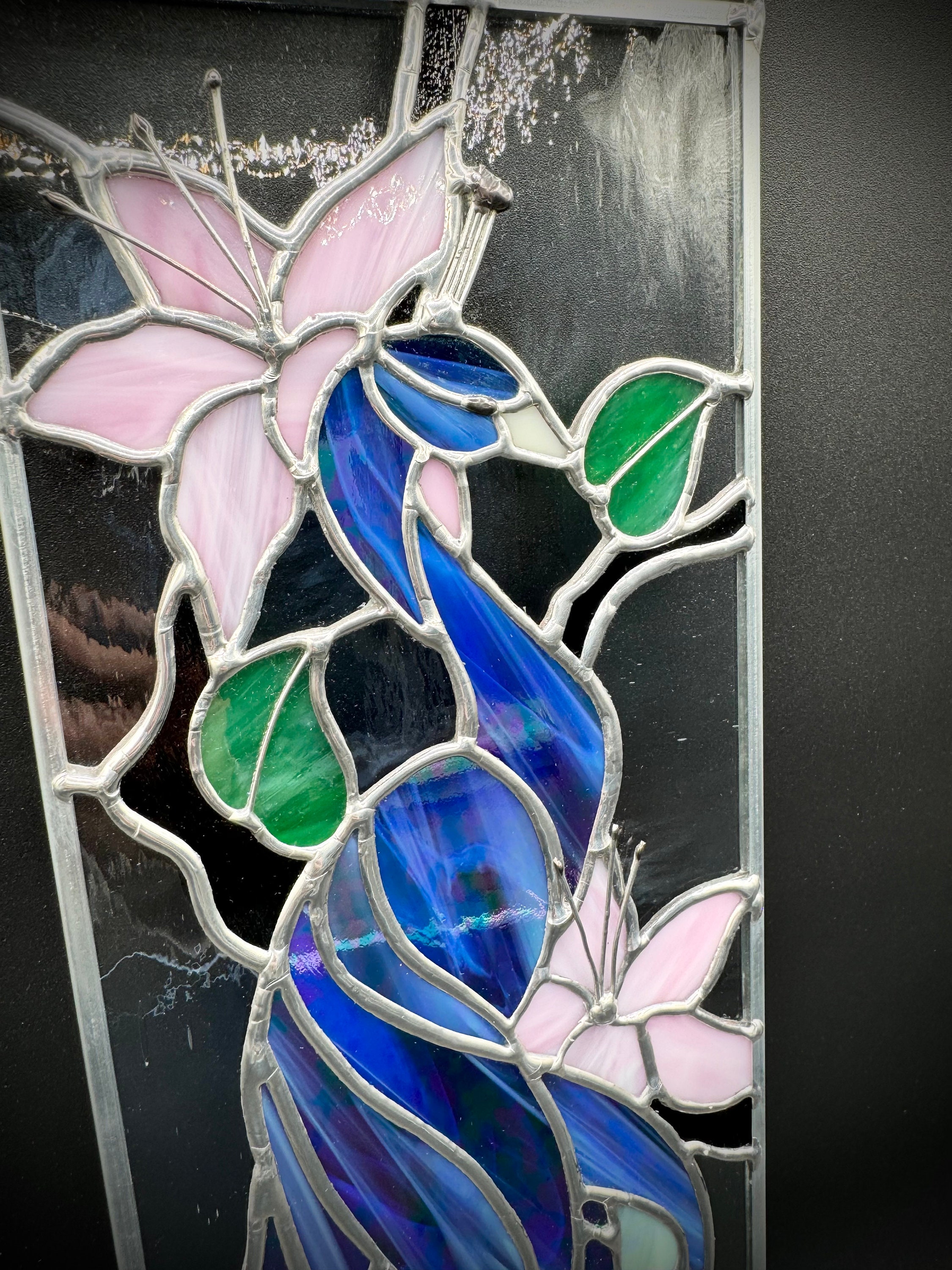 True Stained Glass Peacock Handmade Stain Glass Blue Peacock Made by ...