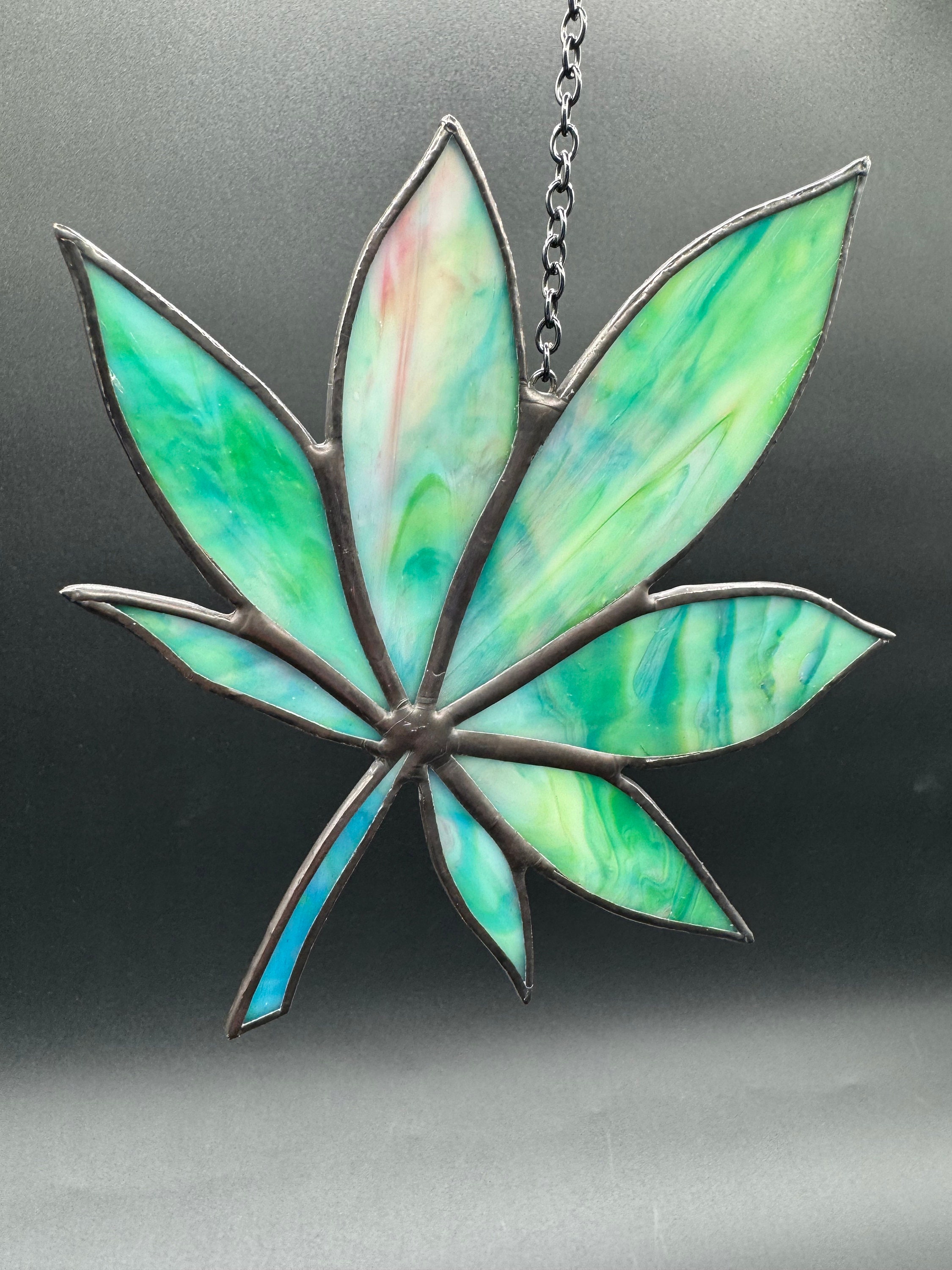 True Stained Glass Pot Leaf Homemade Green Stain Glass Marijuana Leaf ...
