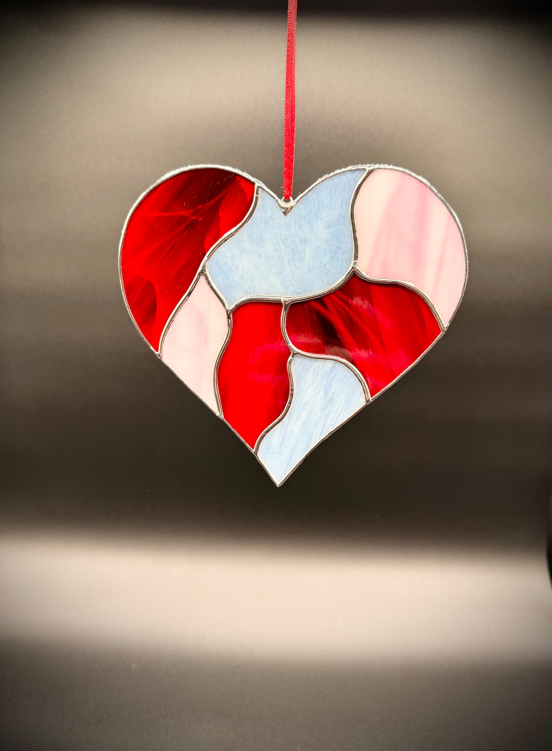 True Stained Glass Heart Homemade Stain Glass Red Pink White Patch ...