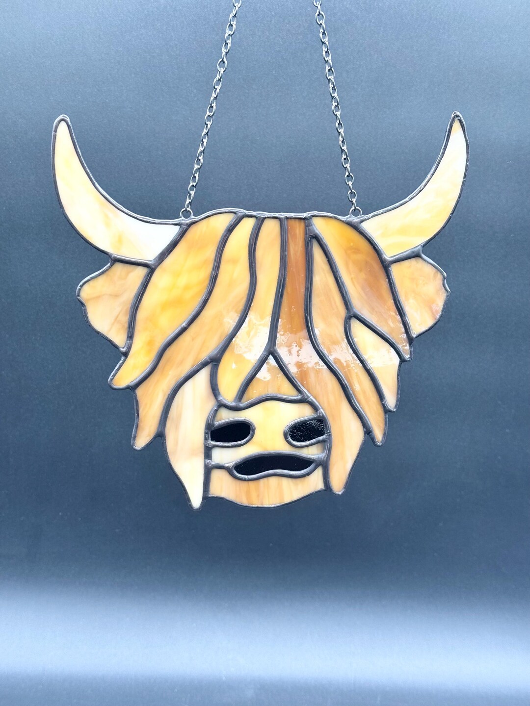 Stained Glass Highland Cow Stain Glass Tan Highland Cow Handmade by Ivy ...