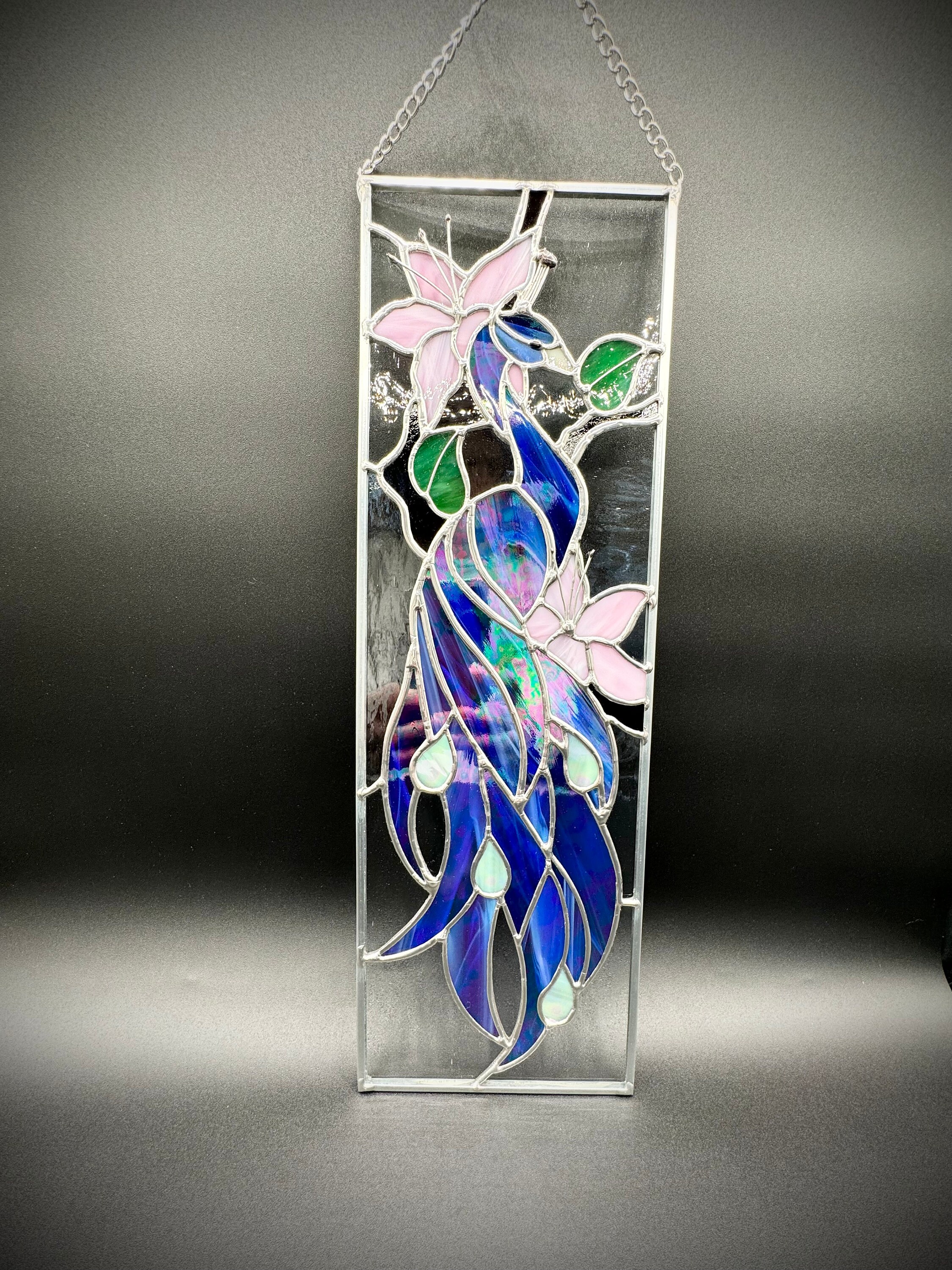 True Stained Glass Peacock Handmade Stain Glass Blue Peacock Made by ...