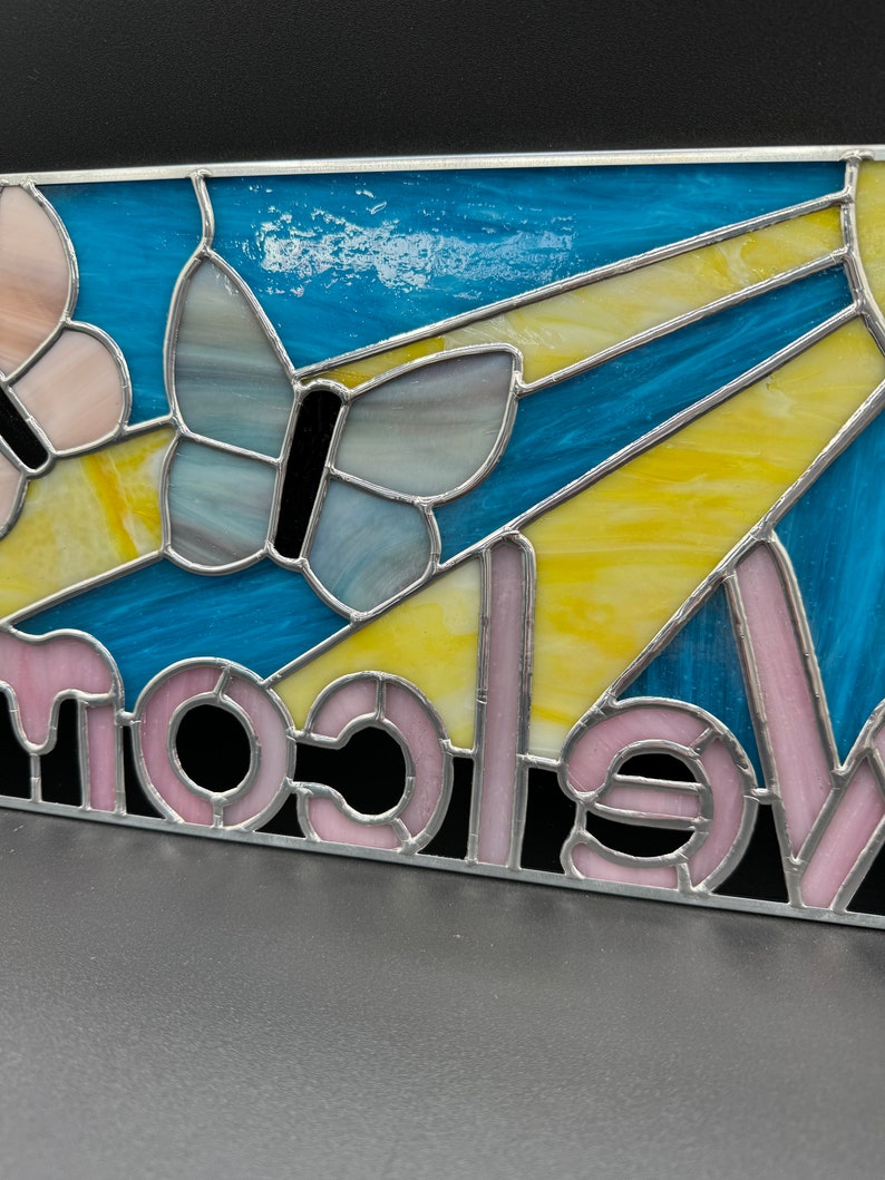 Handmade Stained Glass Welcome Sign: Butterfly Window Panel - Etsy