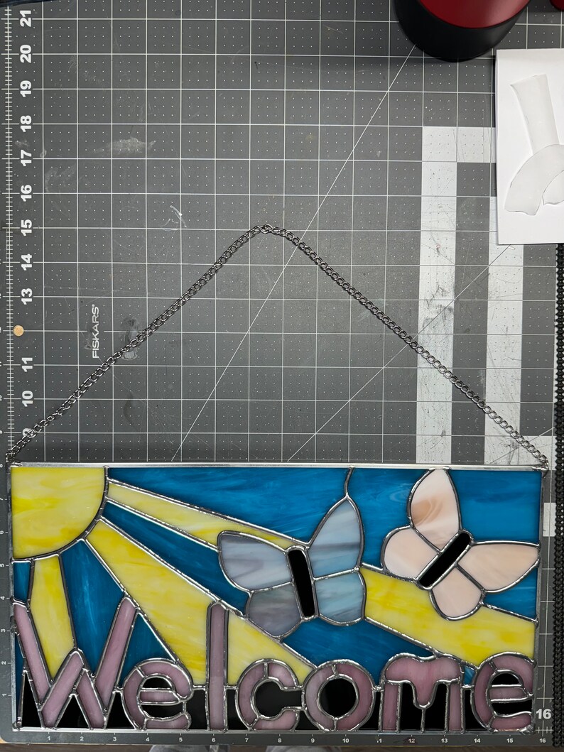 Handmade Stained Glass Welcome Sign: Butterfly Window Panel - Etsy