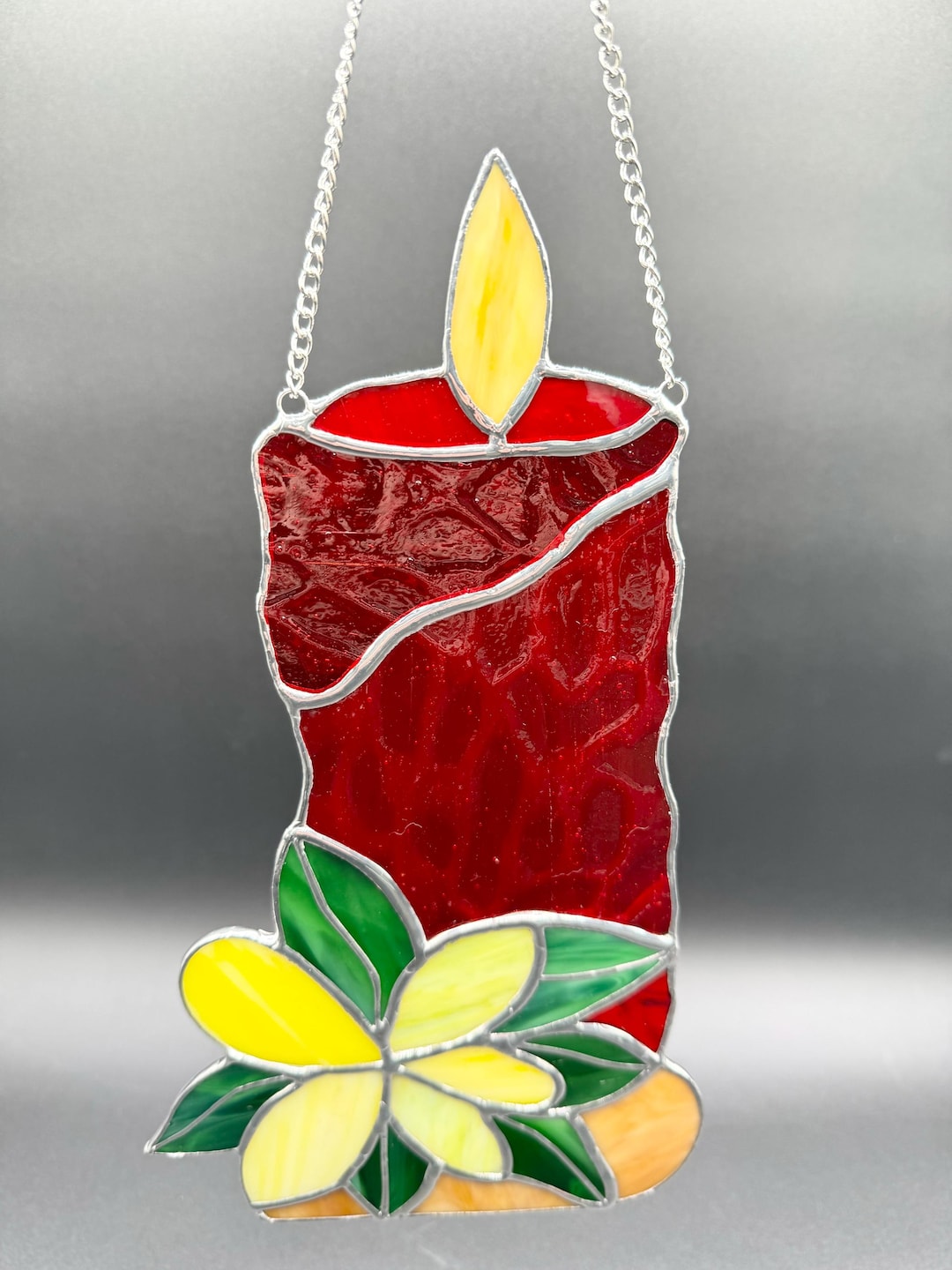 Stained Glass Candle Stain Glass Red Candle Handmde by ...