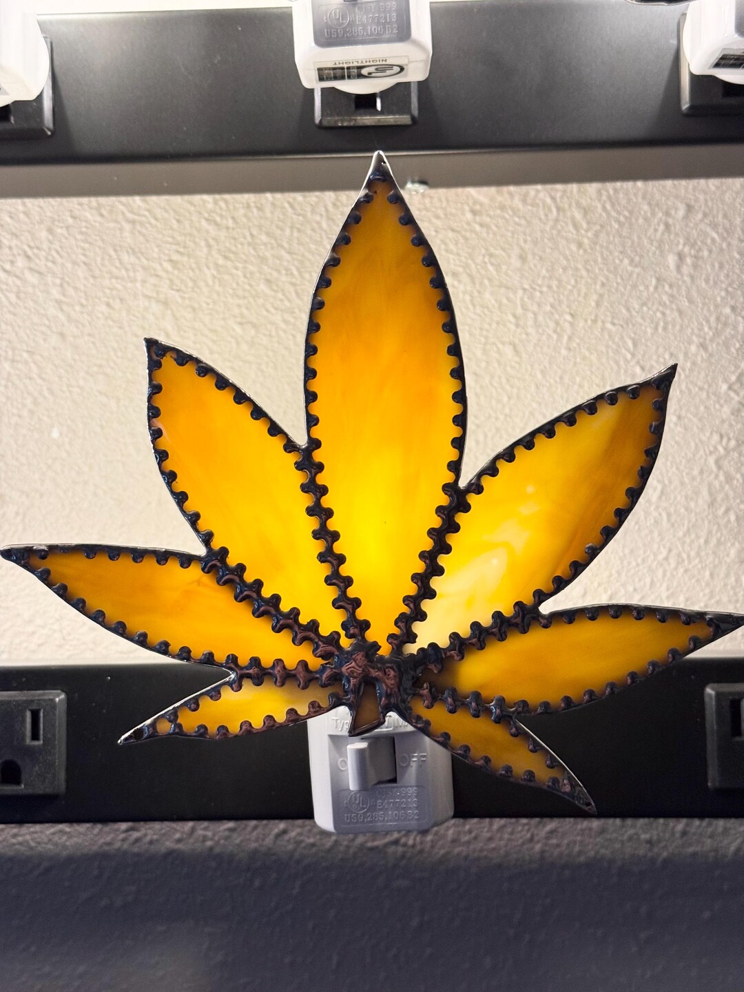 Handmade Stained Glass Leaf Night Light - Tan - Etsy