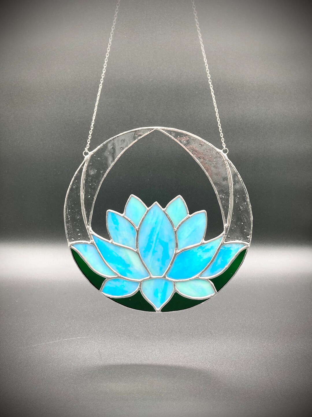 True Stained Glass Blue Lotus Homemade Stain Glass Blue Iridescent ...
