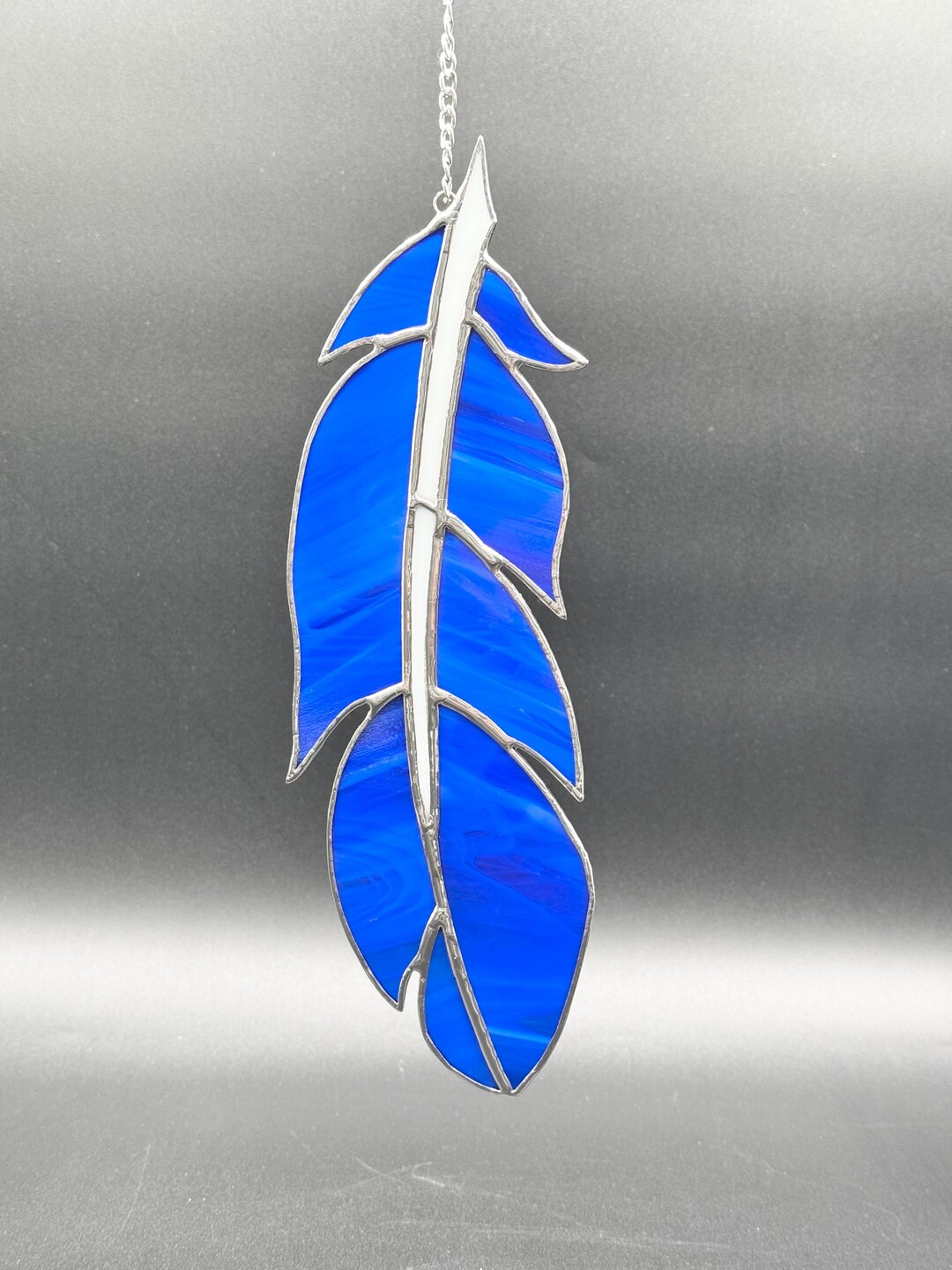 Handmade Stained Glass Feather Suncatcher: Blue Glass Art - Etsy