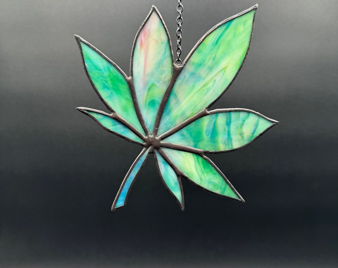 True Stained Glass Pot Leaf Homemade Green Stain Glass Marijuana Leaf ...