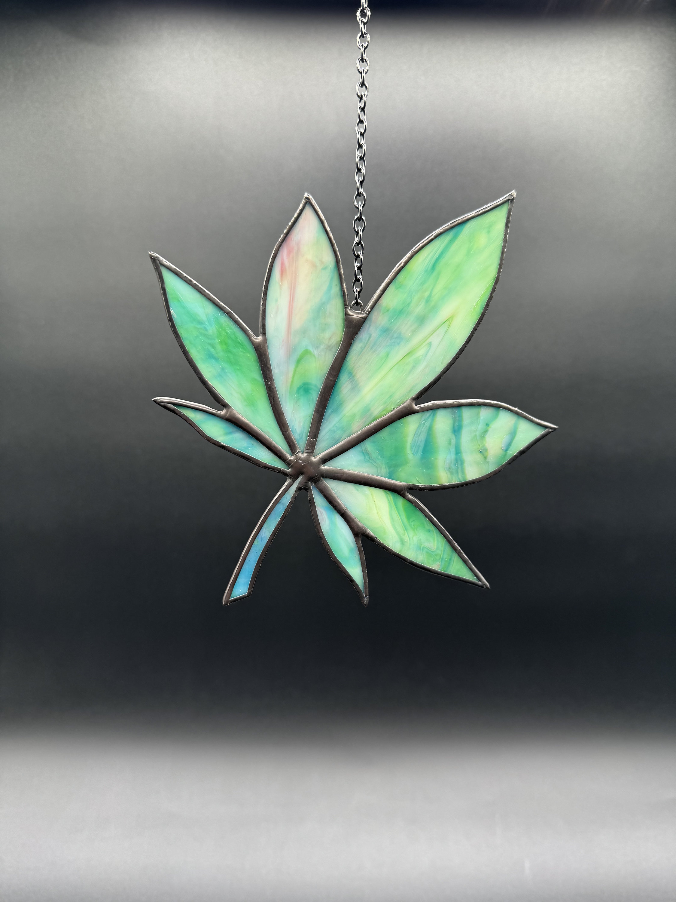 True Stained Glass Pot Leaf Homemade Green Stain Glass Marijuana Leaf ...