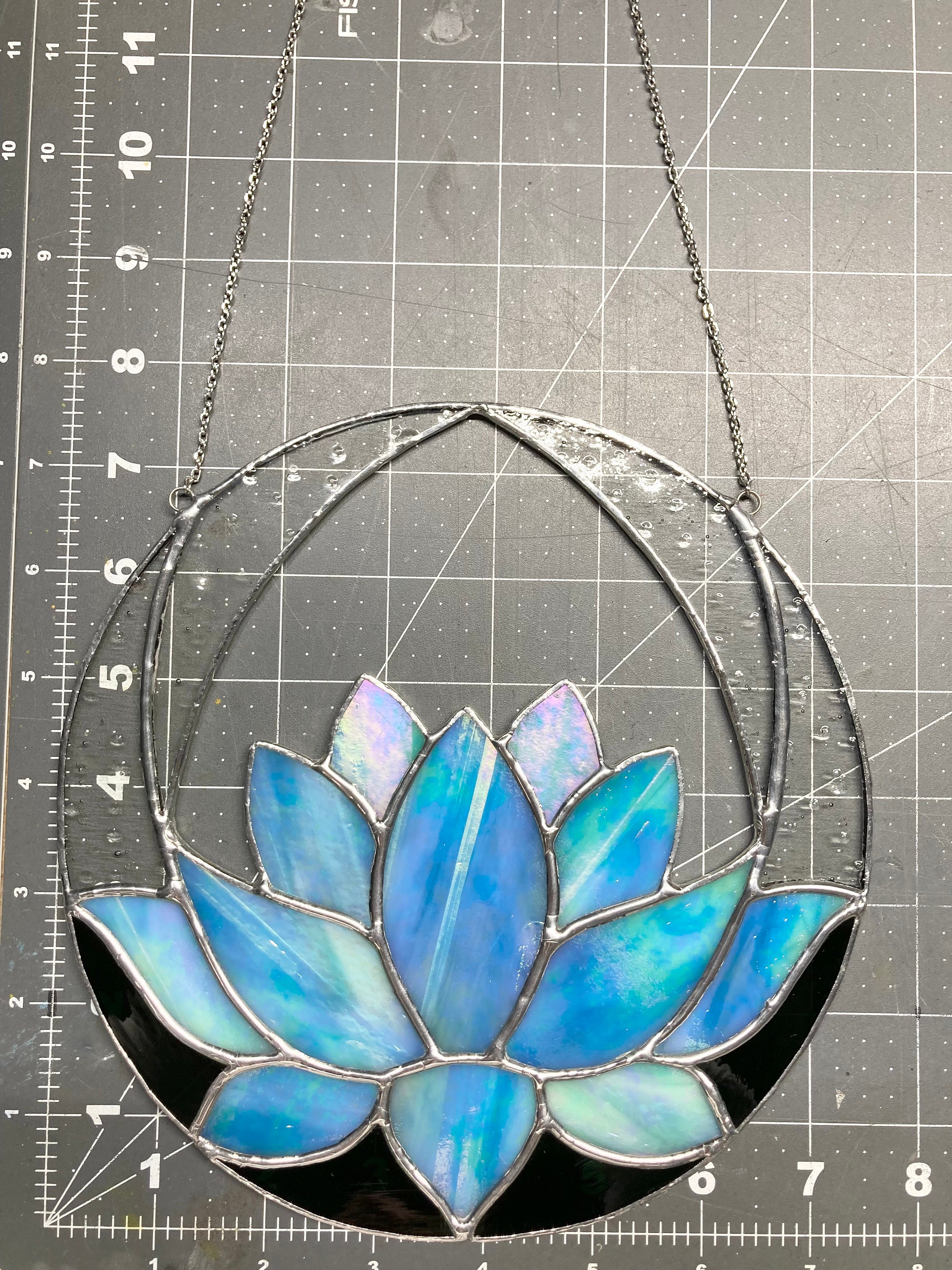 True Stained Glass Blue Lotus Homemade Stain Glass Blue Iridescent ...