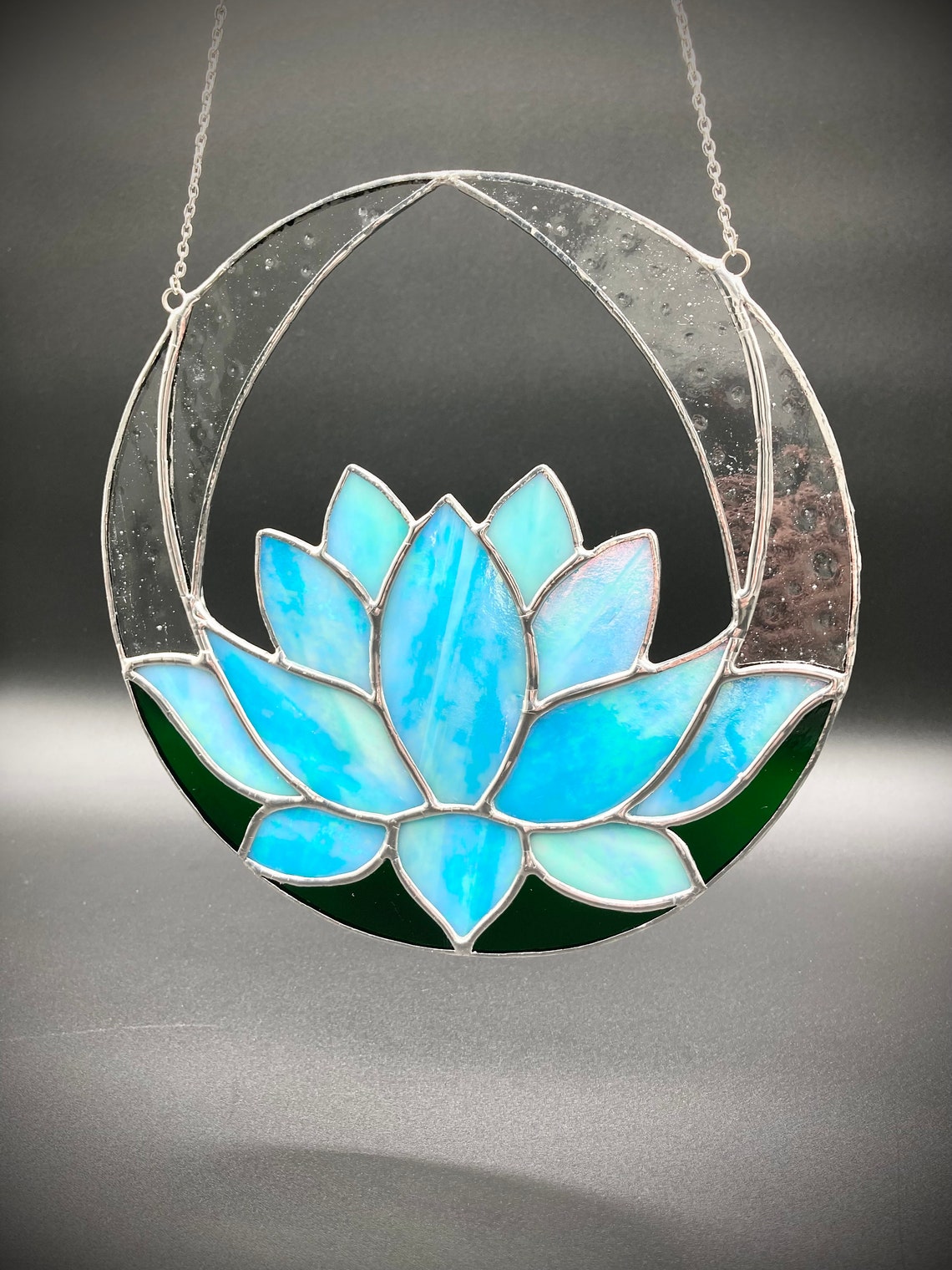 True Stained Glass Blue Lotus Homemade Stain Glass Blue Iridescent ...