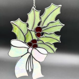 Stained Glass Holly Stain Glass Holly With Bow Handmde by ...