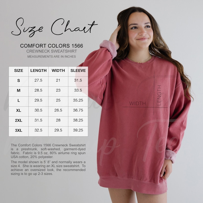 Comfort Colors Crimson Mockup Comfort Colors Size Chart - Etsy