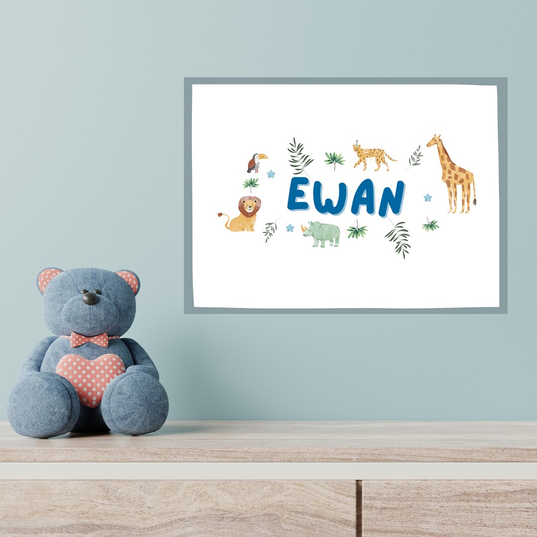 Personalised A4 Zoo Nursery Print Custom Kids Wall Art Animal Theme ...